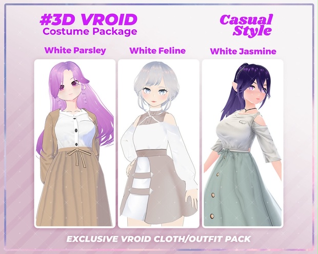3D VRoid Outfit Pack Soft & Elegant Pastel Casual Wear for VRoid Models ...
