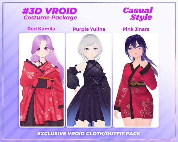 3D VRoid Outfit Pack Elegant Kimono-Inspired Dresses for VRoid Models ...