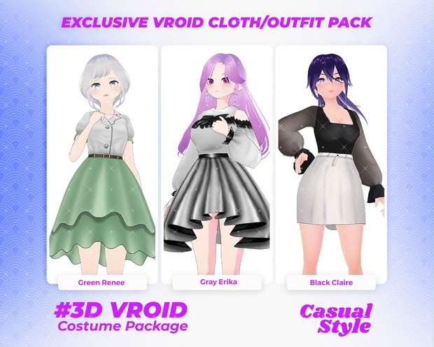 3D VRoid Outfit Pack Elegant & Chic Casual Dresses for VRoid Models ...