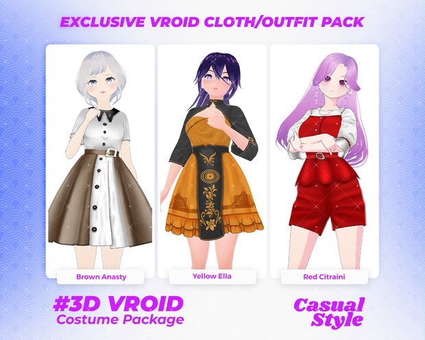 3D VRoid Outfit Pack Classic & Vintage Casual Fashion for VRoid Models ...