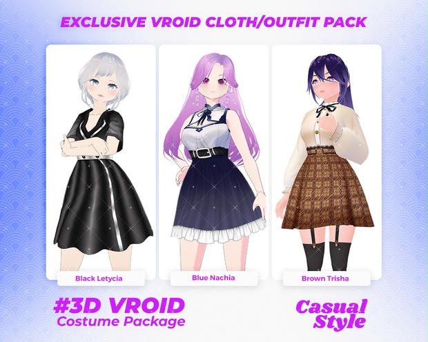 3D VRoid Outfit Pack Elegant & Classic Casual Dresses for VRoid Models ...