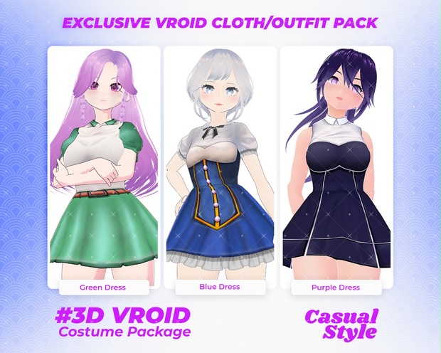 3D VRoid Outfit Pack Elegant & Charming Casual Dresses for VRoid Models ...