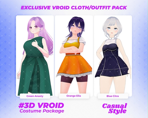 3D VRoid Outfit Pack Elegant & Charming Casual Dresses for VRoid Models ...