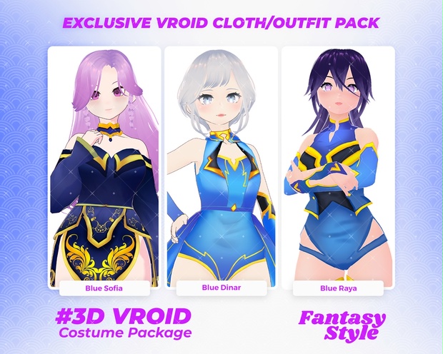 3D VRoid Outfit Pack Enchanted Blue Fantasy Attire for VRoid Models ...