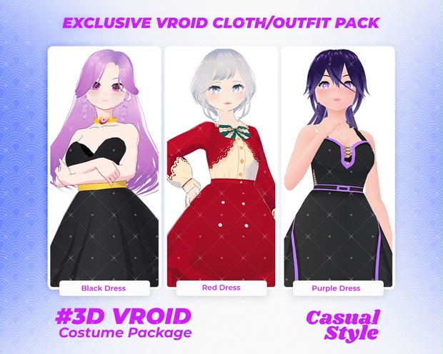 3D VRoid Outfit Pack Elegant & Stylish Casual Dresses for VRoid Models ...