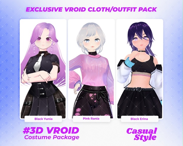3D VRoid Outfit Pack Trendy & Edgy Casual Fashion for VRoid Models ...