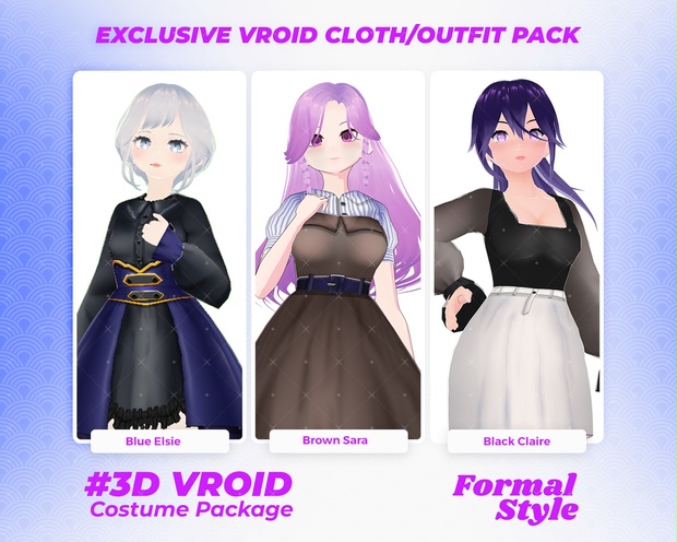 3D VRoid Outfit Pack Elegant & Refined Formal Wear for VRoid Models ...