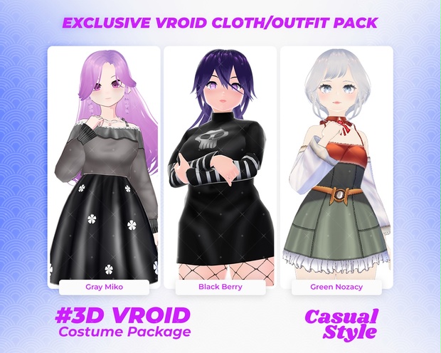 3D VRoid Outfit Pack Dark & Elegant Casual Clothes for VRoid Models ...