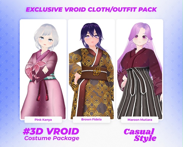 3D VRoid Kimono Outfit Pack Elegant Retro Casual Wear for VRoid Models ...