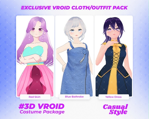 3D VRoid Colorful Casual Outfit Pack Fantasy Dress & Bathrobe Style for ...