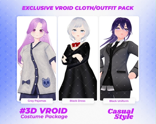 3D VRoid Casual Mixed Outfit Pack Pajamas, Gothic Dress & Formal ...