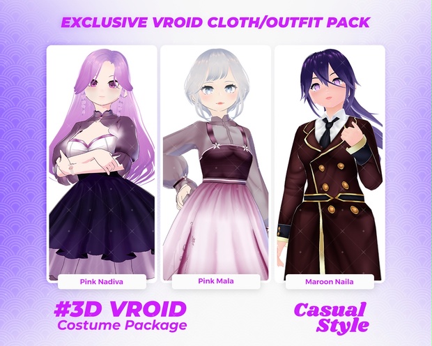 3D VRoid Outfit Pack Elegant & Vintage Casual Dresses for VRoid Models ...