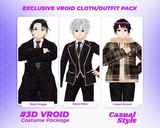3D VRoid Outfit Pack Modern Gentlemen & Urban Casual Clothes for VRoid ...