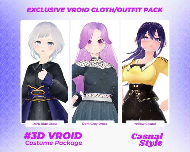 3D VRoid Outfit Pack Elegant & Grunge Casual Styles for VRoid Avatars ...