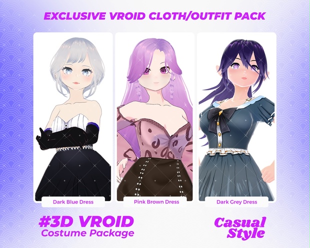 3D VRoid Outfit Pack Elegant Gothic & Feminine Dresses for VRoid Models ...