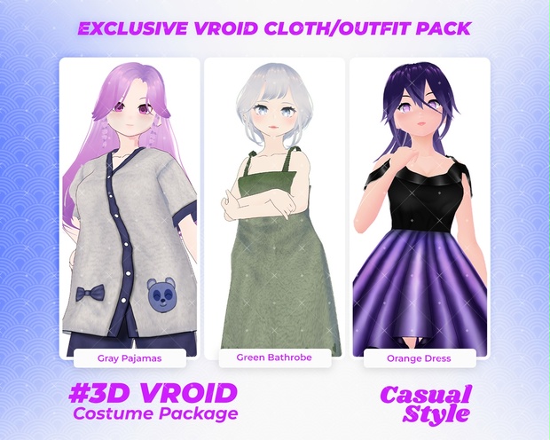 3D VRoid Outfit Pack Cozy Pajamas & Elegant Casual Dresses for VRoid ...