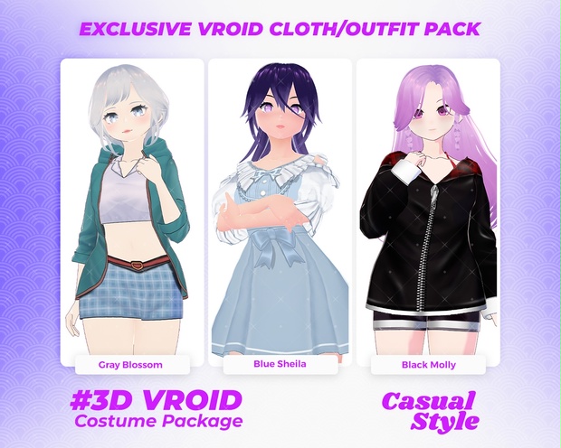 3D VRoid Outfit Pack Sweet & Cool Casual Clothes for VRoid Models ...