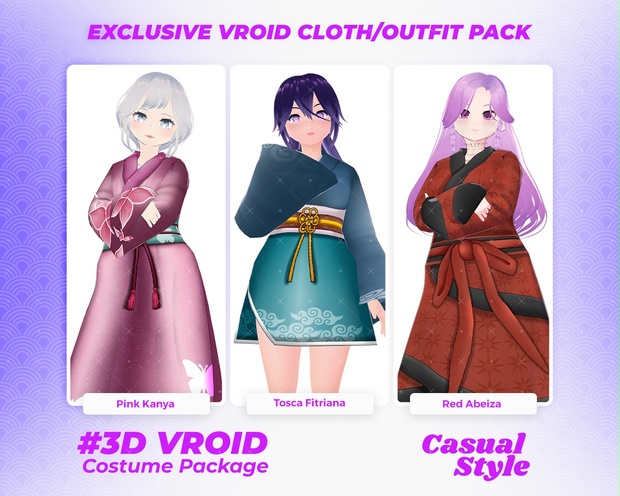 3D VRoid Outfit Pack Modern Kimono-Inspired Looks for VRoid Models ...