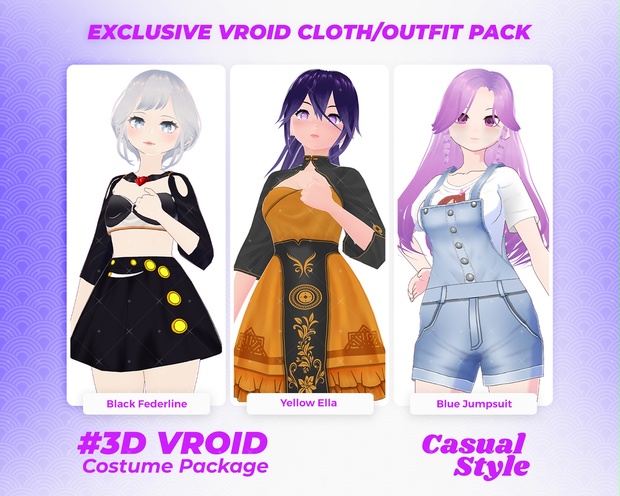 3D VRoid Outfit Pack Playful & Cool Casual Wear for VRoid Models ...