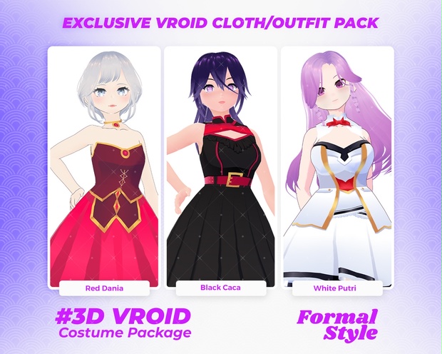 3D VRoid Outfit Pack Elegant & Regal Formal Dresses for VRoid Models ...
