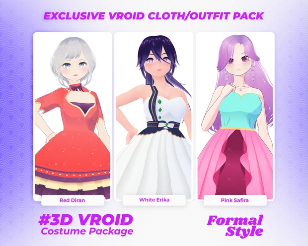 3D VRoid Outfit Pack Elegant & Dreamy Formal Dresses for VRoid Models ...