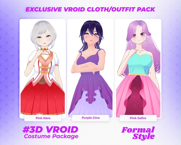3D VRoid Outfit Pack Radiant & Elegant Formal Dresses for VRoid Models ...