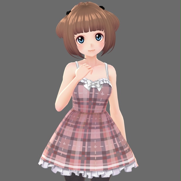 Pink Plaid Vroid Dress - kawaiisphynx - BOOTH