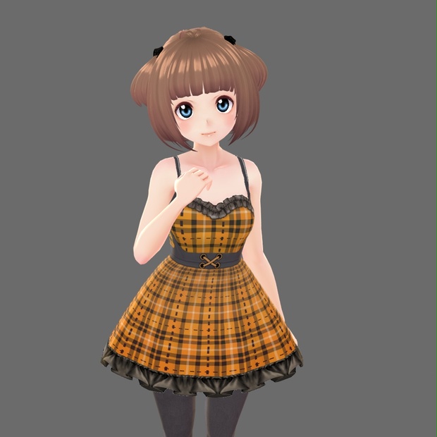 Orange Plaid Vroid Dress - kawaiisphynx - BOOTH