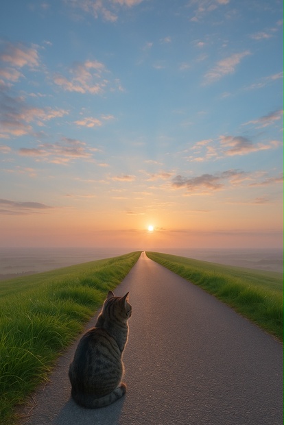 夕日と猫の一本道【癒しの風景イラスト・文字なし】 - nekoshop-123 - BOOTH