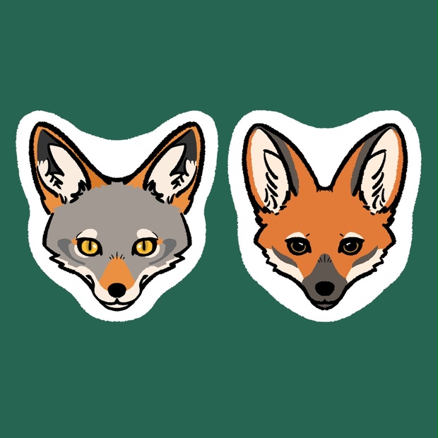 キンイロジャッカル＆タテガミオオカミ ステッカー - Misty Forest - BOOTH