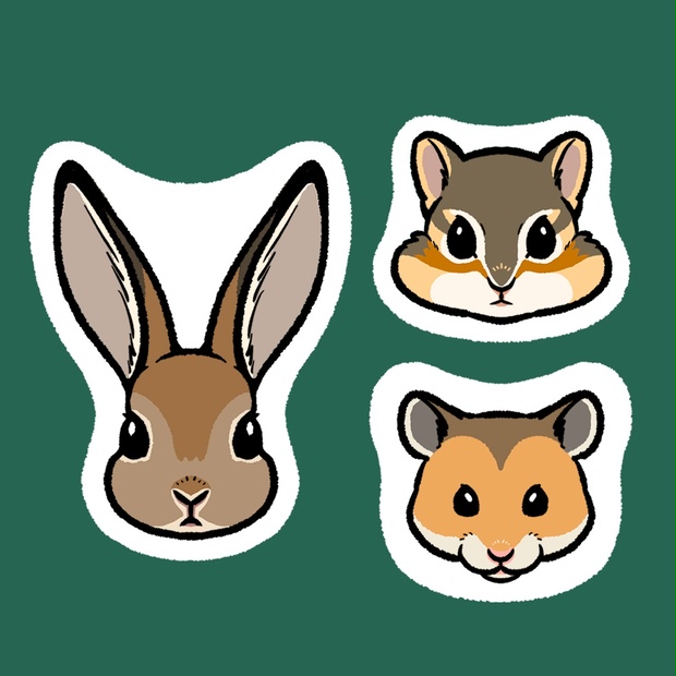 ウサギ＆シマリス＆ゴールデンハムスター ステッカー - Misty Forest - BOOTH