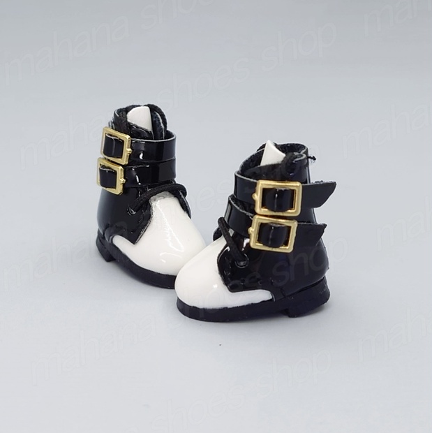 1/12 オビツ11 靴 バイカラー ダブルベルト 編み上げ ブーツ ホワイト ブラック ねんどろいど ピコニーモ メガミデバイス 30MS ...