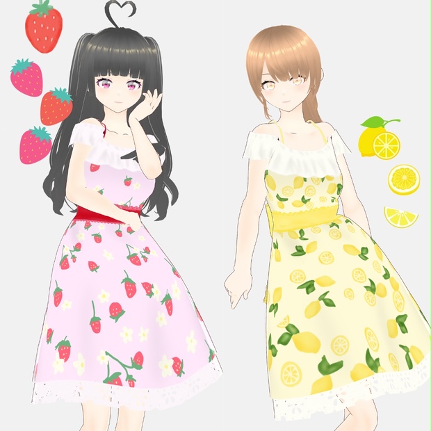 【vroid】フルーツワンピース いちご・レモン fruits dress strawberry/lemon ...