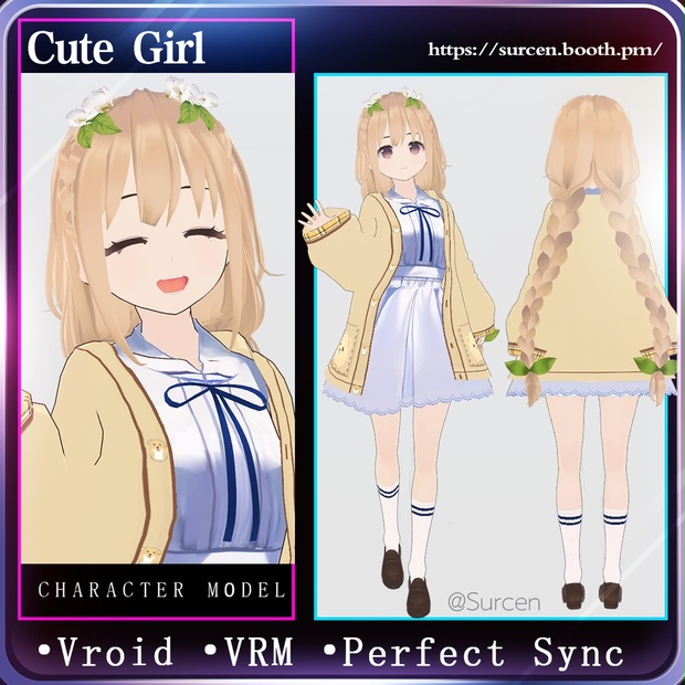 [Vroid][VRM]Cute girl body 少女素体 with dress - Surcen - BOOTH