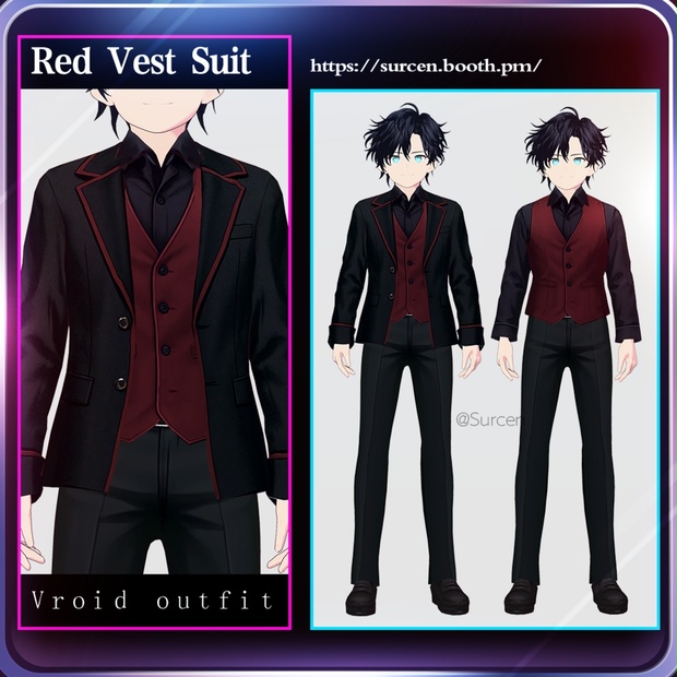 [Vroid] Red Vest Suit / レッドベストスーツ / Male Suit Outfit - Surcen - BOOTH