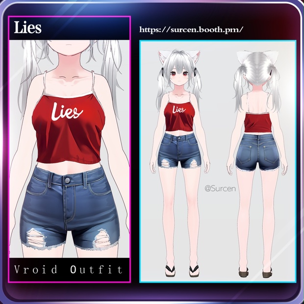 [Vroid] Red Crop Top / Ripped Denim / Girl Outfit / Lies - Surcen - BOOTH
