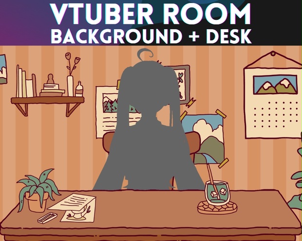 Simple VTuber Background + desk | Vintage Orange - Streaming Room ...