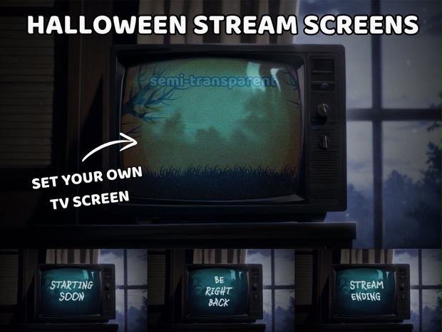ANIMATED Stream Screens HALLOWEEN semi-transparent TV screen Old Retro ...