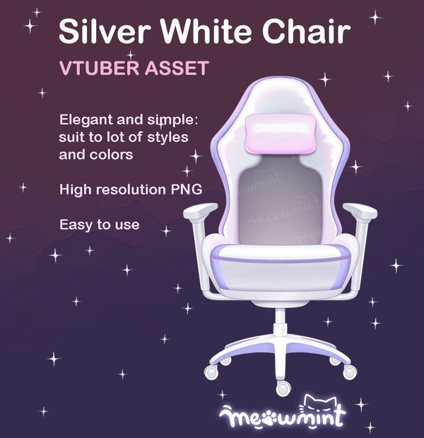 Silver White Gaming Chair - Vtuber asset - meowmint - BOOTH