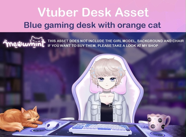 Blue Gaming Desk - Vtuber asset - meowmint - BOOTH