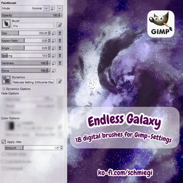 [Free Download] Galaxy Brushes + Settings for Gimp 2.10 - Forestcat Illustration - BOOTH
