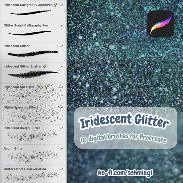 Iridescent Glitter Brushes for Procreate - Forestcat Illustration - BOOTH
