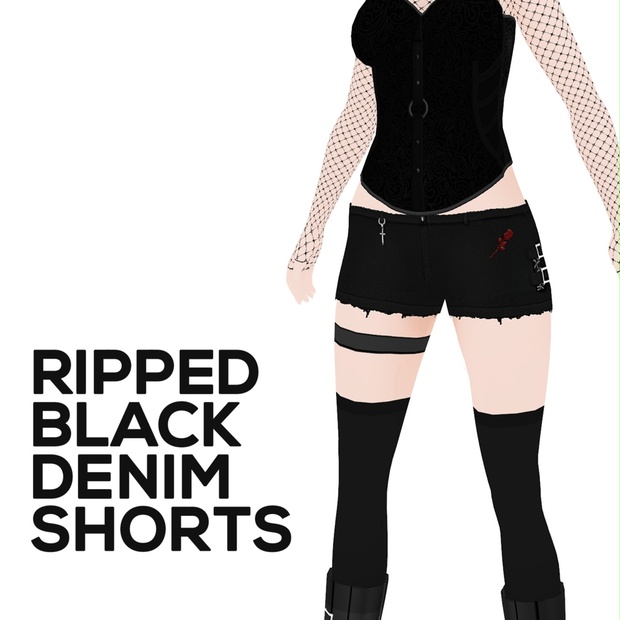 Vroid Ripped Black Denim Shorts - digighost - BOOTH