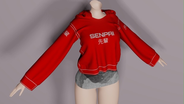 先輩パーカー Kawaii Red Senpai Hoodie for VRChat Avatar's 可愛い - Kawaii Store