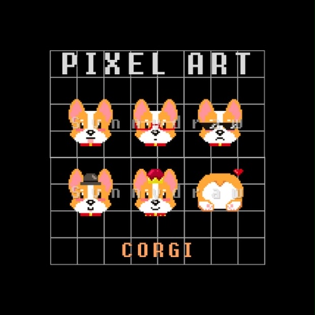 Premade Badges Corgi Pixel Art - svnnydraw - BOOTH