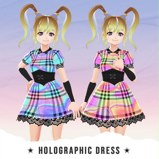 【VRoid用/Vroid衣】Holographic Dress + Free Corset; ホログラフィックドレス + 無料のコルセット ...
