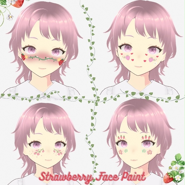 Strawberry Theme Face Paint/いちごテーマのフェイスペイント - Aoi Plum Boutique - BOOTH