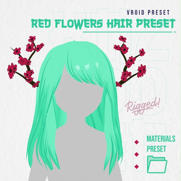 Red Flowers Hair Preset Vroid - Kitzoomer - BOOTH