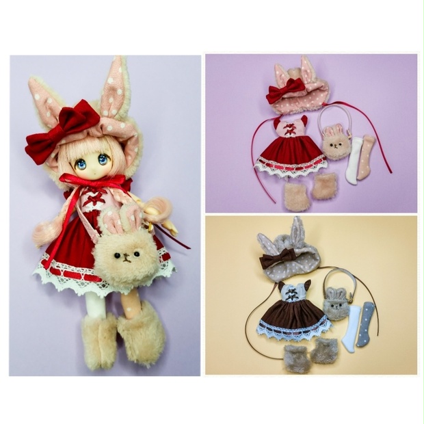 1/12サイズ ドール服 ふわふわうさぎさんワンピースセット - erieri*doll - BOOTH