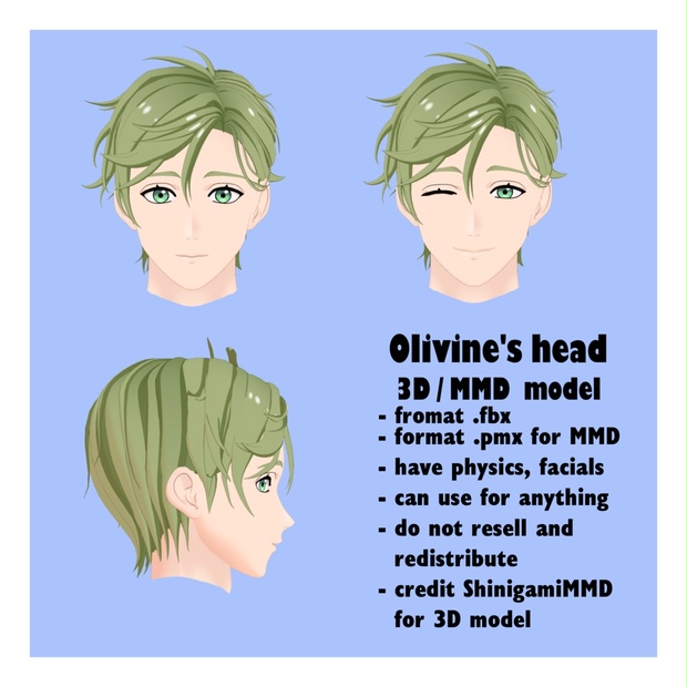 3D/MMD Olivine's head - ShinigamiMMD - BOOTH